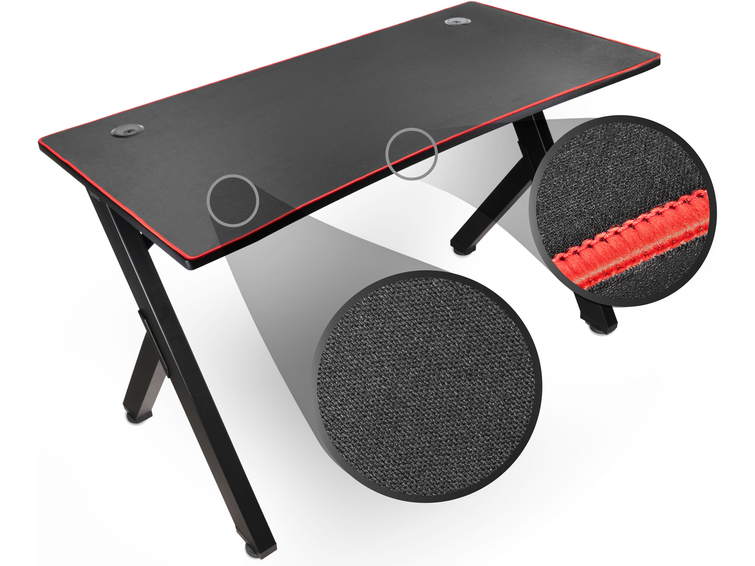 Svive Cygnus Gaming Bord, matt svart med röda sömmar - Gaming desk ...